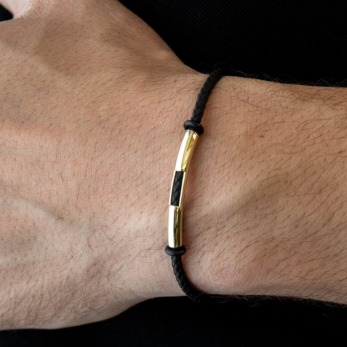 Men's Gold Bracelet 14k Solid Gold Men Bracelet Black | Etsy