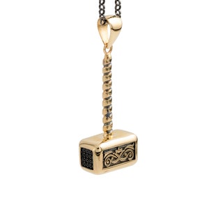 Mjolnir Thor Hammer Solid Gold Pendant, 14K Yellow Gold Thor's Hammer ...
