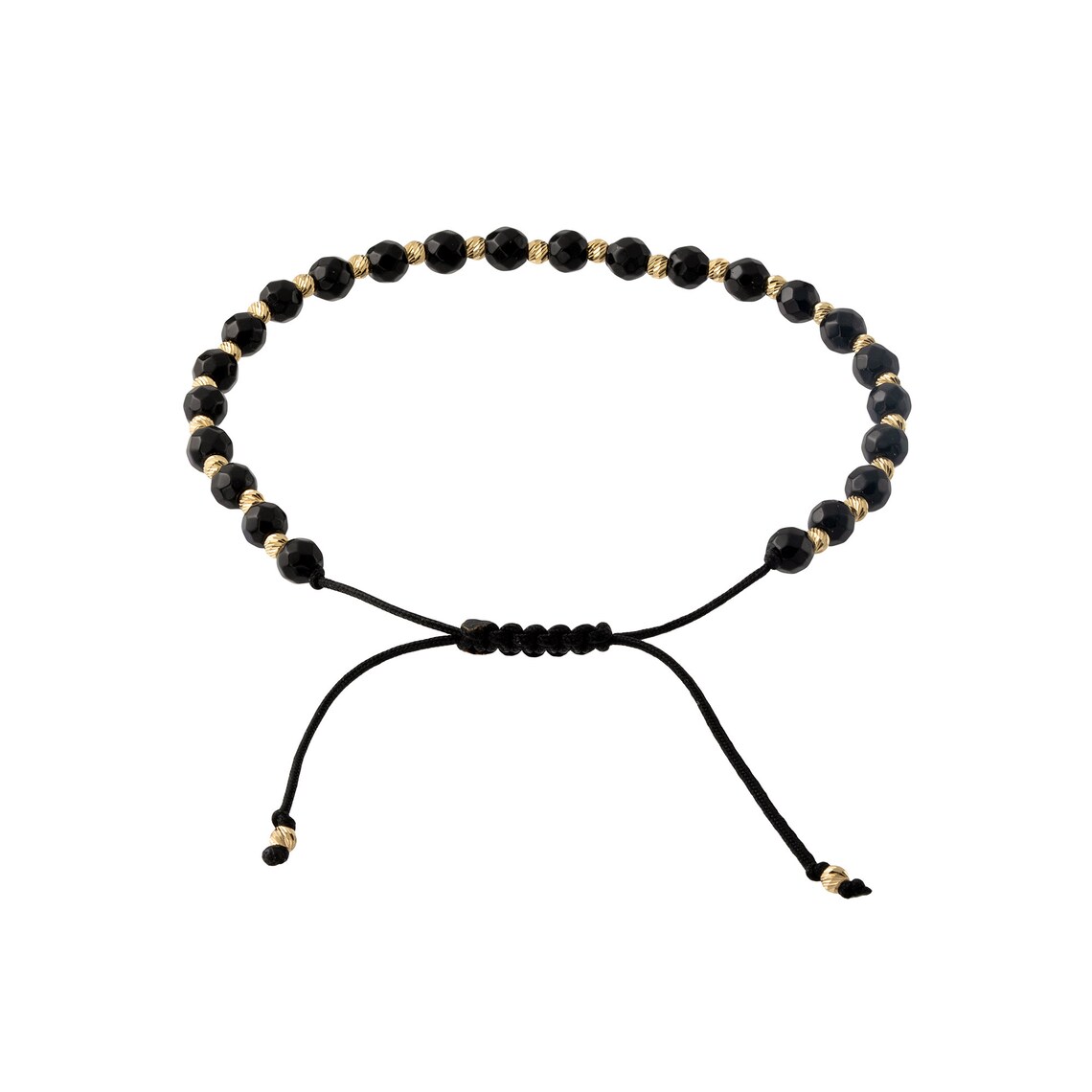 Black Onyx and 14K Real Gold Diamond Cut Beads Bracelet, Faceted Onyx ...