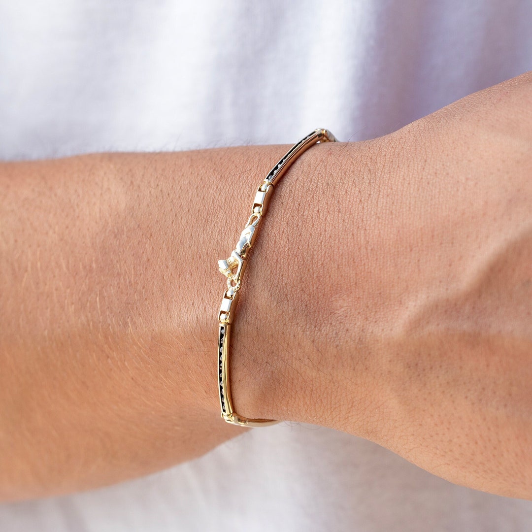 14K Solid Gold Panther Bracelet, 14k Yellow Gold Men Bracelet, Leopard ...