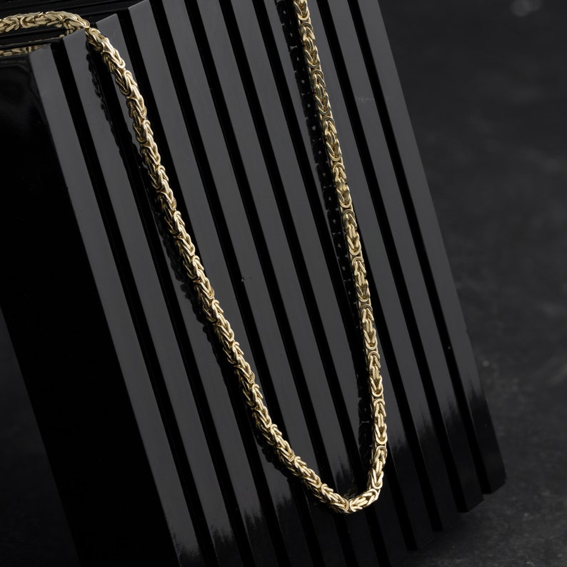 14k Solid Gold Byzantine Chain Necklace for Men, Men Real Gold Chain ...