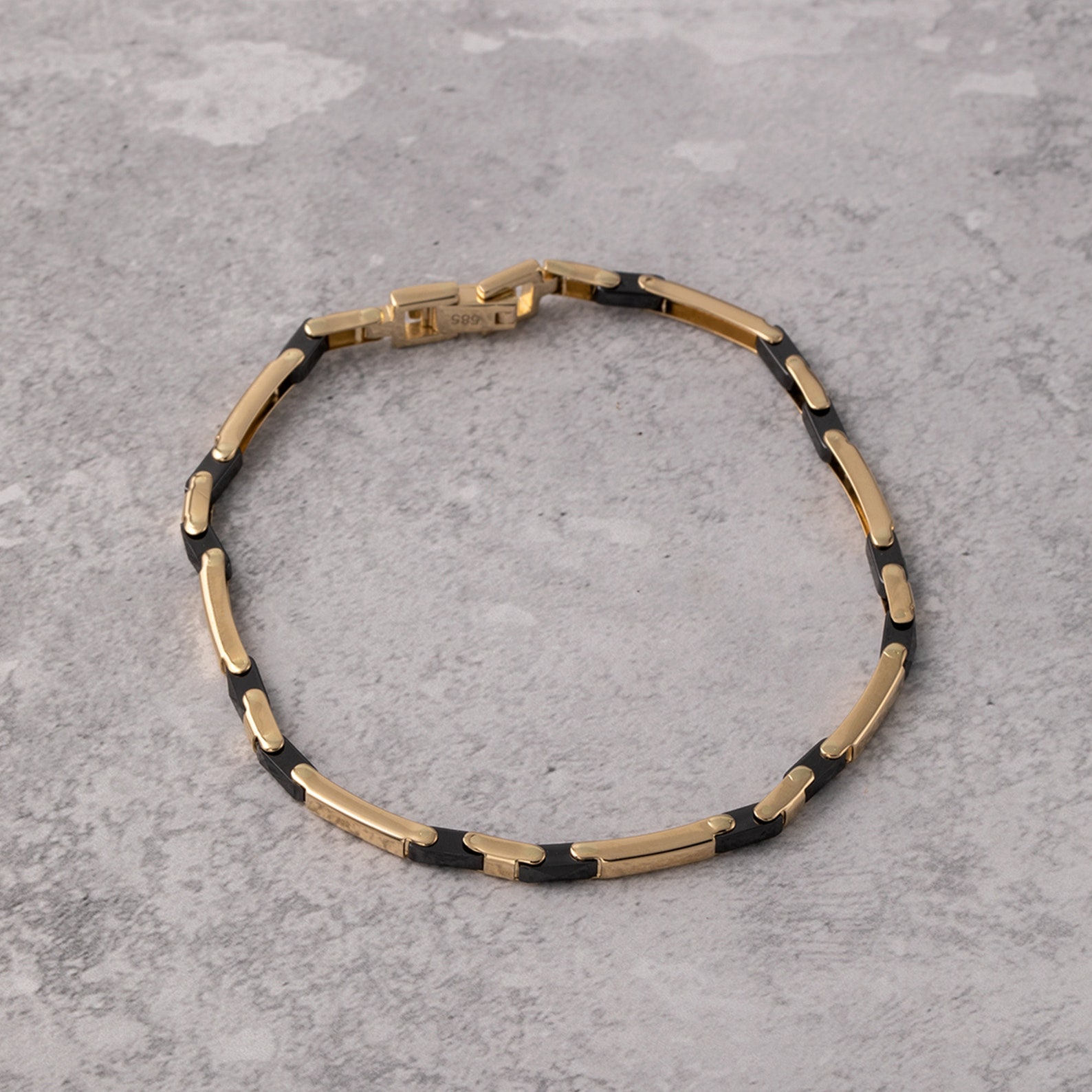 14K Real Gold Men Link Bracelet, Solid Yellow Gold & Black Ceramic Man ...