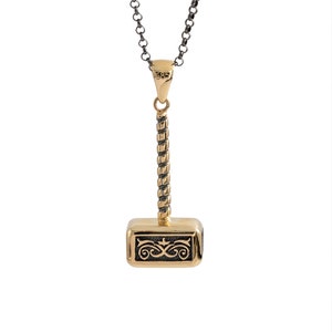 Mjolnir Thor Hammer Solid Gold Pendant, 14K Yellow Gold Thor's Hammer ...