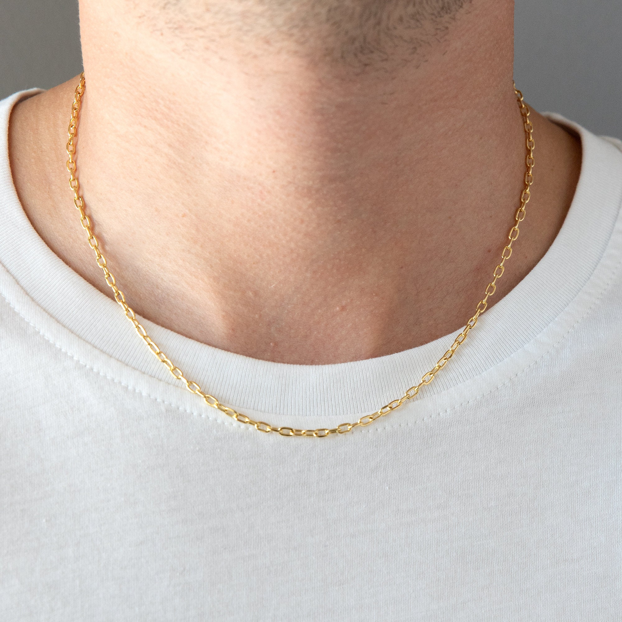 14K Real Gold Cable Link Chain for Men, Men Yellow Gold Chain Necklace ...