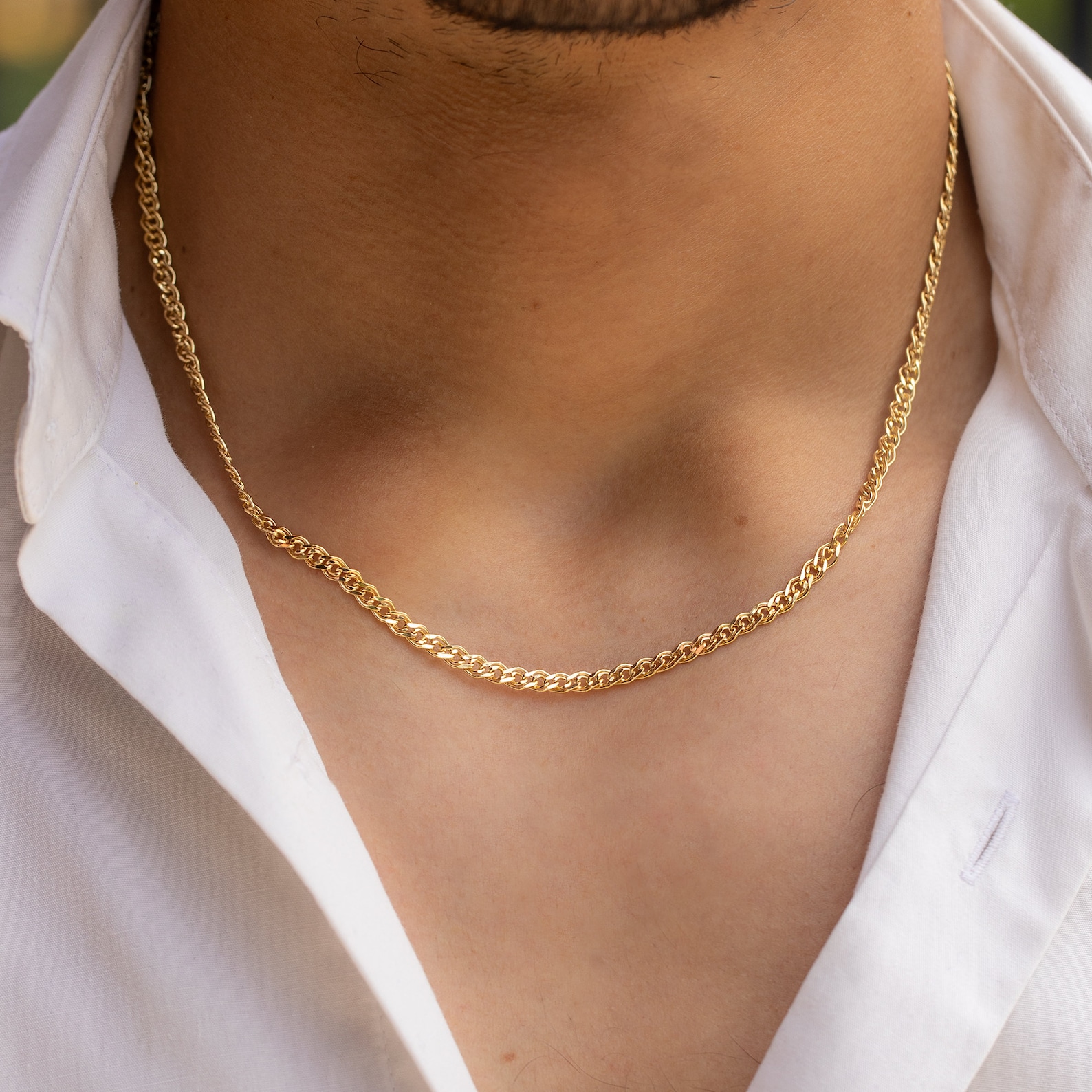 14k Solid Yellow Gold Necklace Chain for Men, Flat Foxtail Link Chain ...