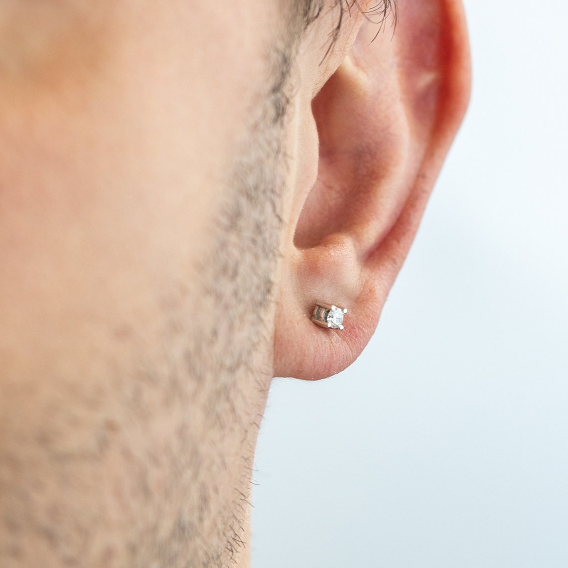 Men's Diamond Earrings 14ct White Solid Gold Diamond Stud - Etsy