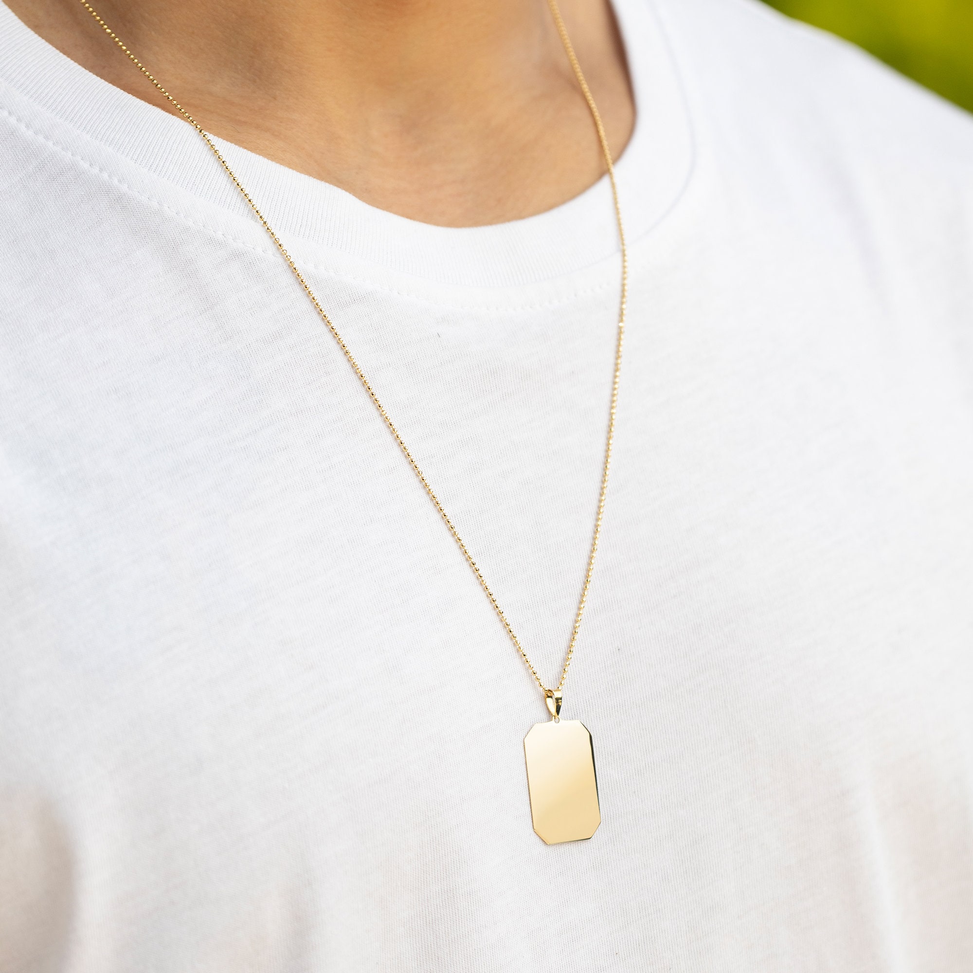 14K Solid Gold Personalized Pendant Necklace for Men, Personalized Real ...