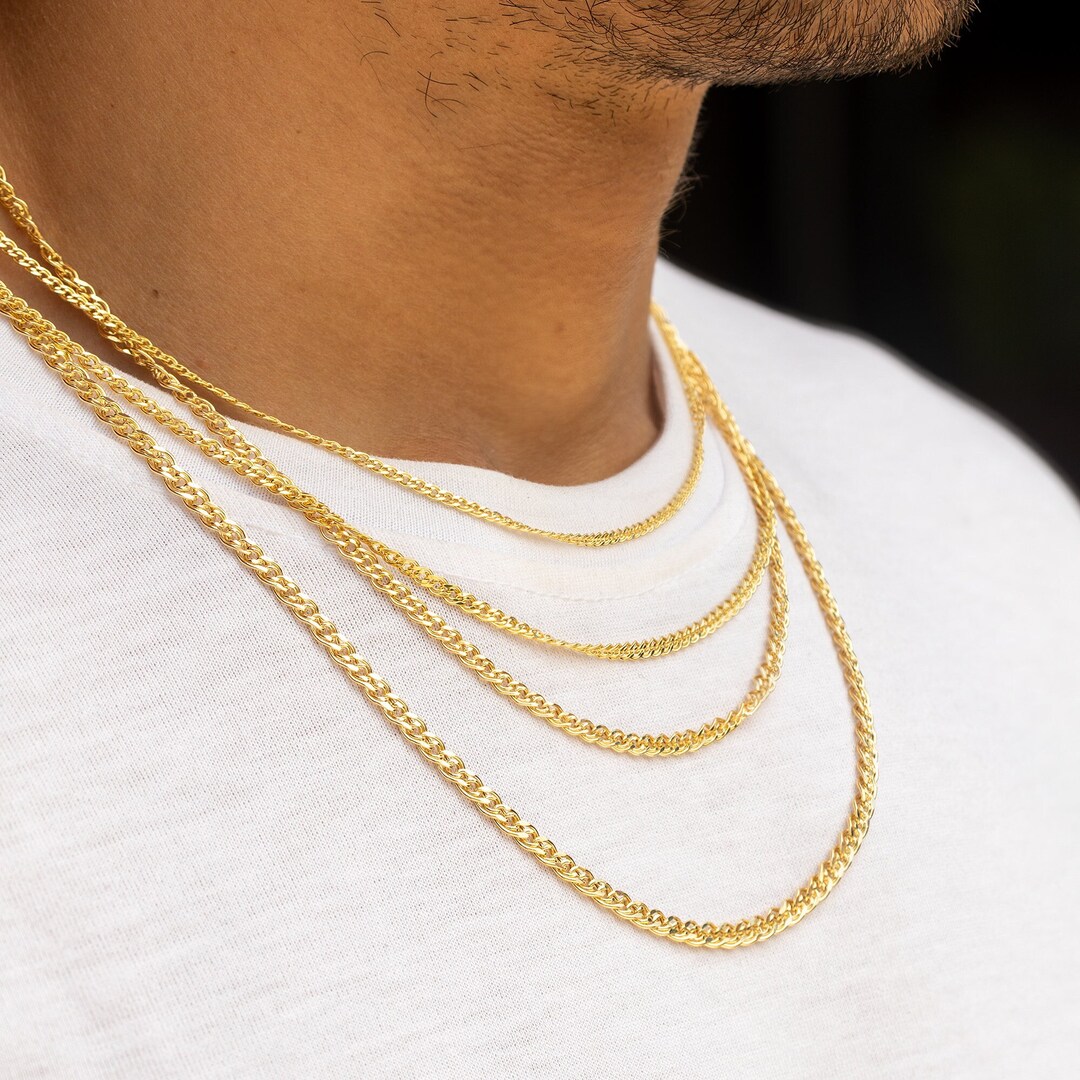 14k Yellow Gold Necklace Chain for Men, Flat Foxtail Link Chain Unisex ...