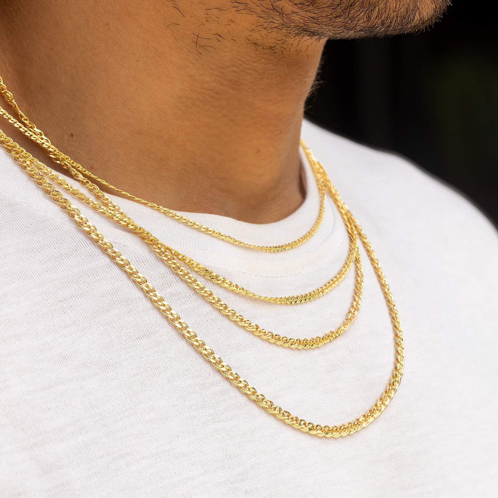 14k Solid Yellow Gold Necklace Chain for Men, Flat Foxtail Link Chain ...