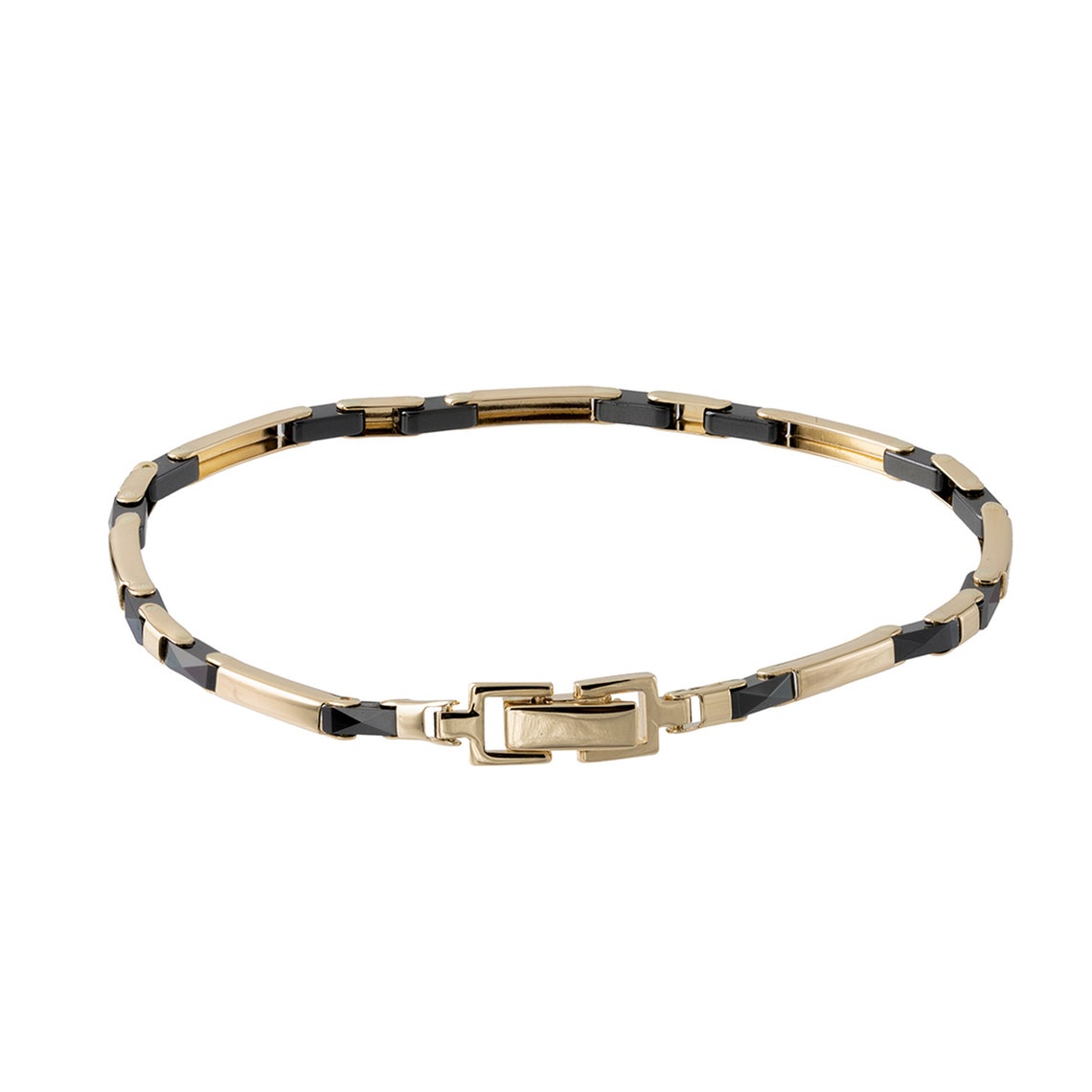 14K Real Gold Men Link Bracelet, Solid Yellow Gold & Black Ceramic Man ...
