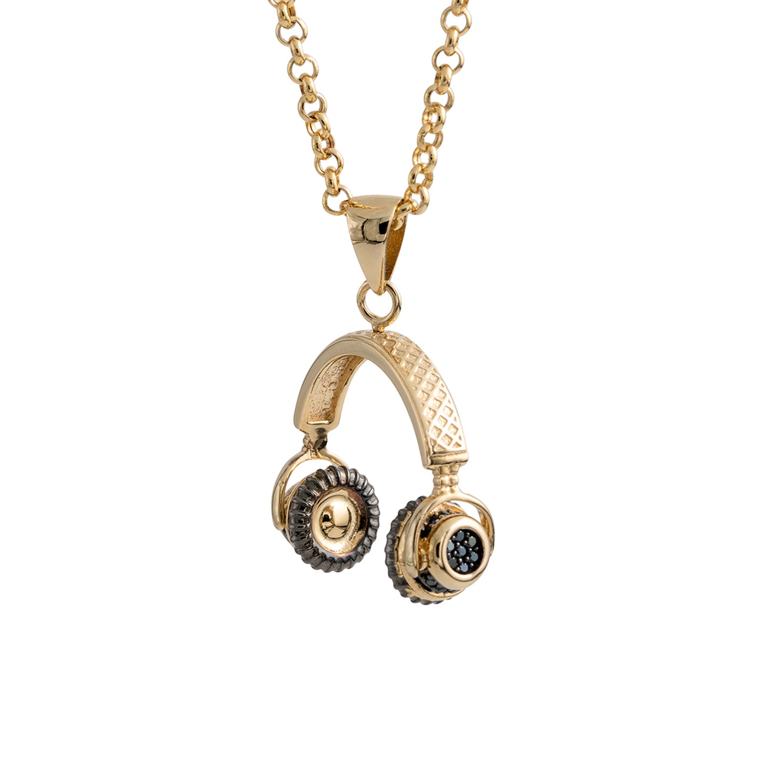Men's 14K Yellow Gold DJ Necklace, Solid Gold Headphone Necklace, Gold ...