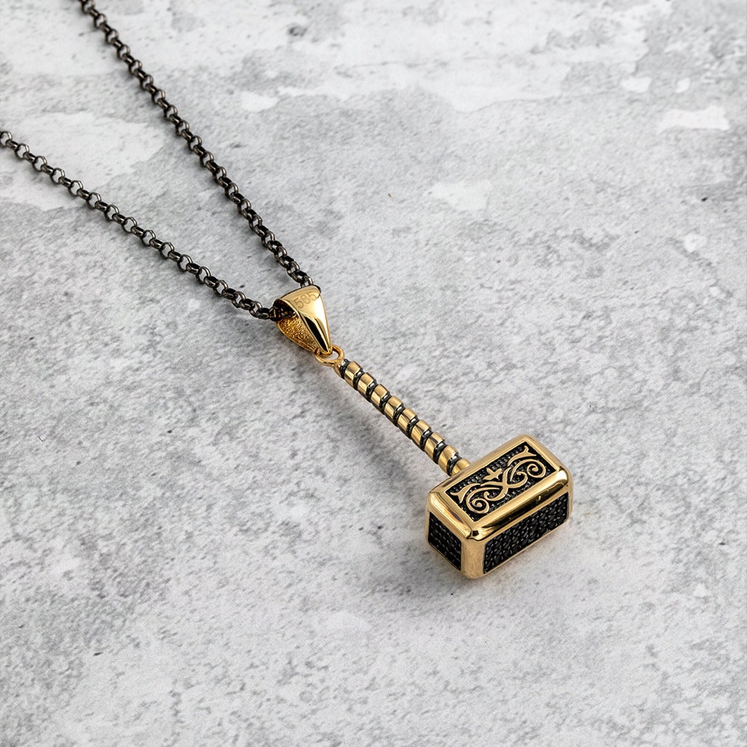 Mjolnir Thor Hammer Solid Gold Pendant, 14K Yellow Gold Thor's Hammer ...