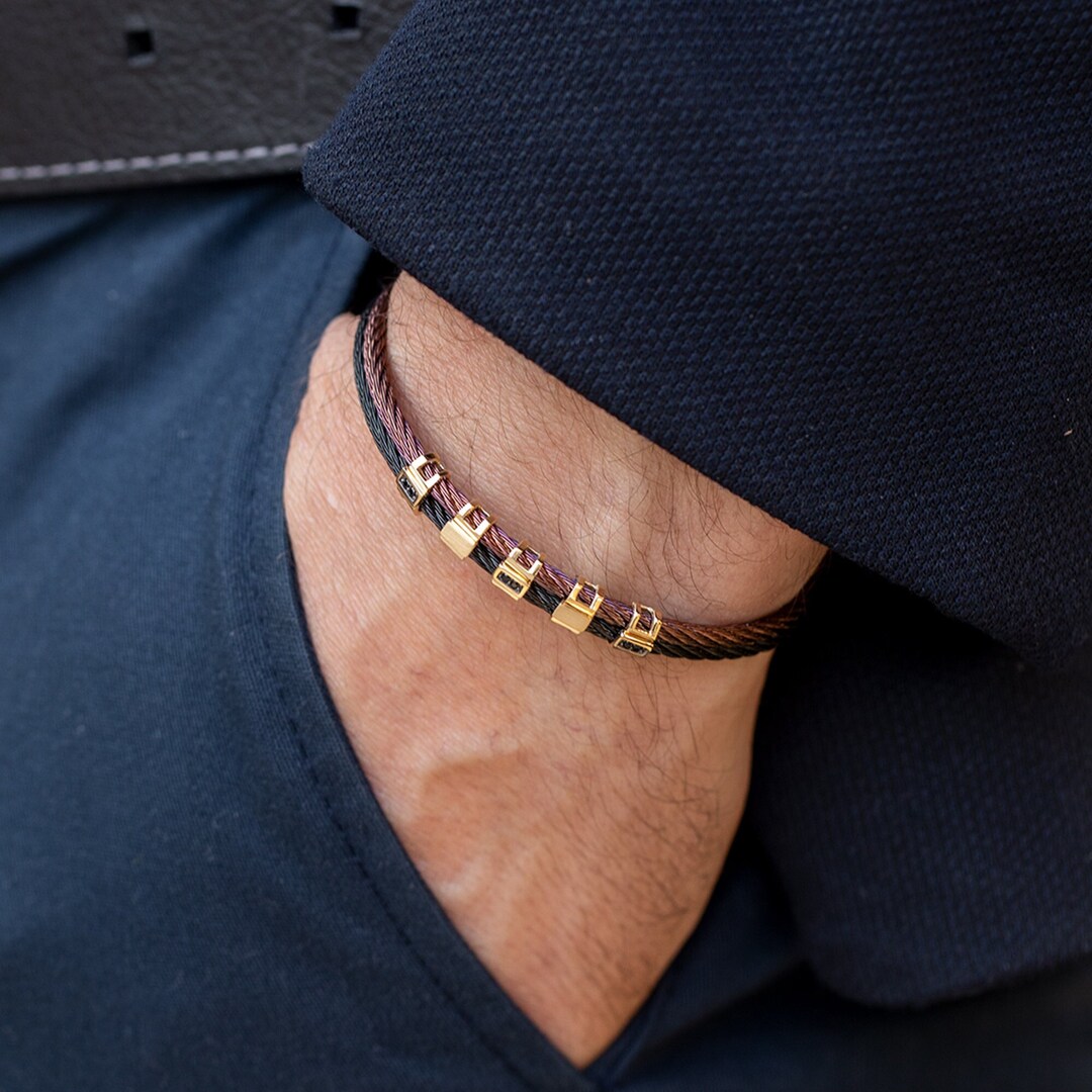 Men's Solid Gold Bracelet, Black-brown Real Gold Men Cuff Bracelet, Men ...