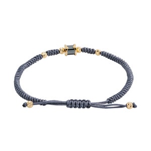 14K Solid Gold Men Bracelet, Grey Rope Man Bracelet, Grey Rope Gold ...