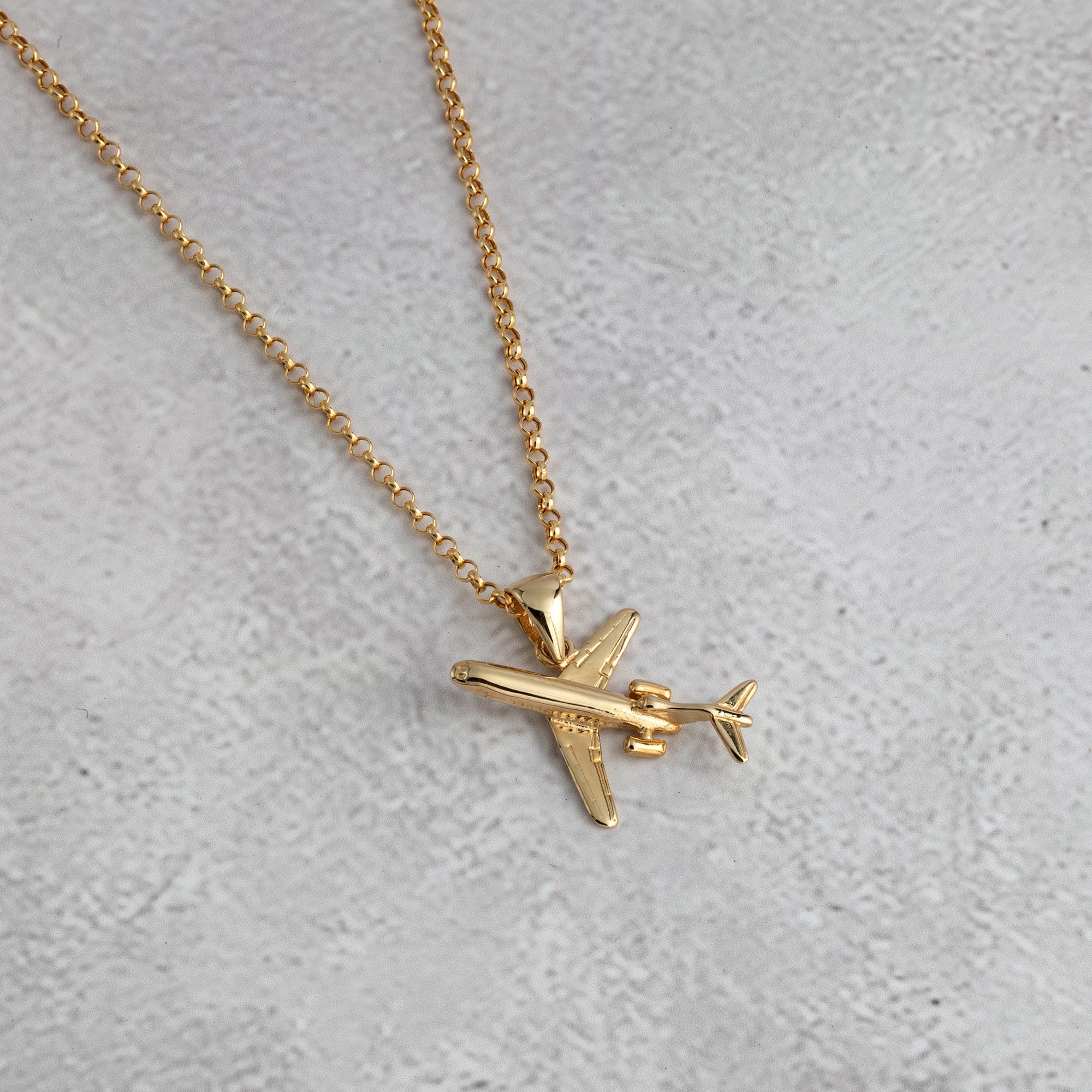Men's Solid Gold Airplane Pendant Necklace, 14k Gold Plane Charm, Gift ...