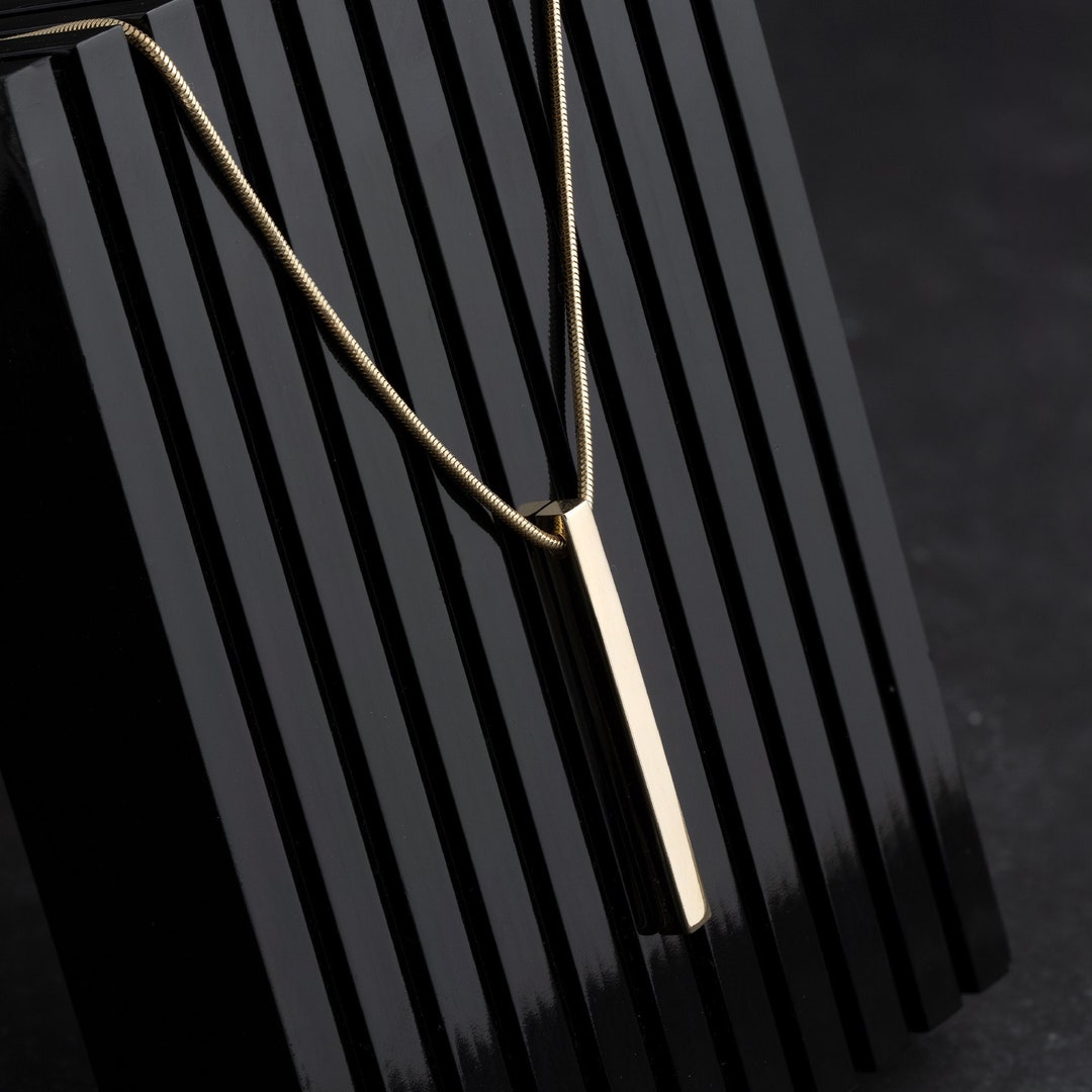 14K Real Gold 3D Bar Pendant Necklace for Men, Personalized Gold Men ...