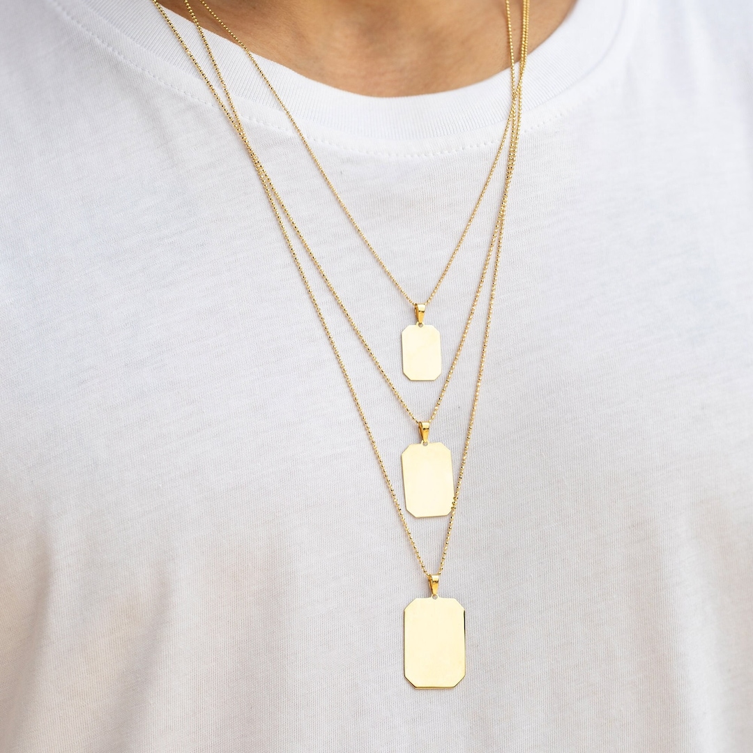 14K Solid Gold Personalized Pendant Necklace for Men, Personalized Real ...