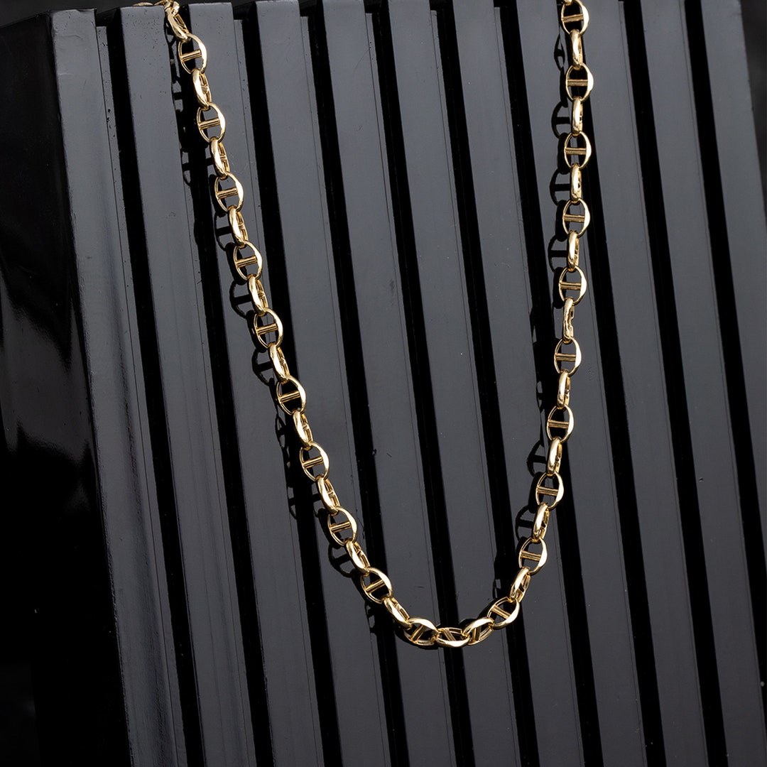 Men's Gold Mariner Cable Chain for Men, 14K Solid Gold 18-24 Inches ...