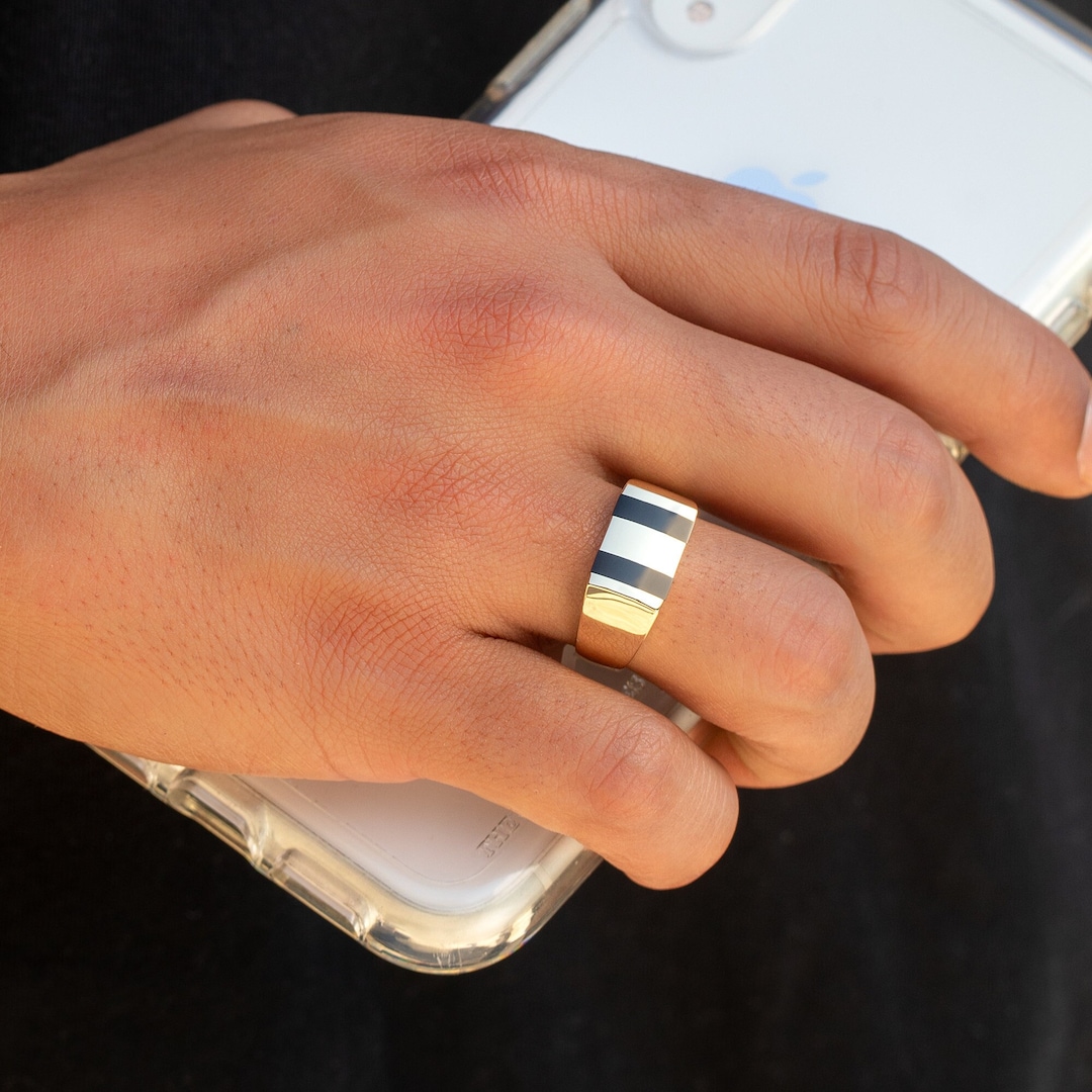 14K Solid Gold Men's Signet Ring With Black Onyx, Black Onyx Stone Man ...
