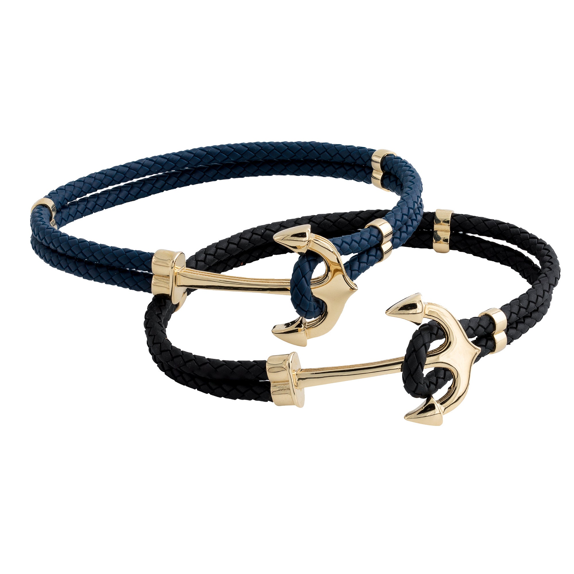 Men's Solid Gold Anchor Bracelet, Black/blue Rope Men Bracelet , Men ...