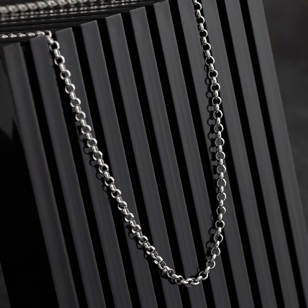 14K Gold Rolo Chain Necklace, Round Cut Belcher Chain Necklace ...