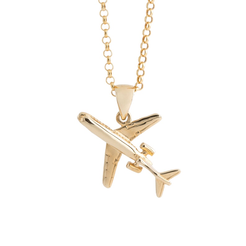 Men's Solid Gold Airplane Pendant Necklace, 14k Gold Plane Charm, Gift ...