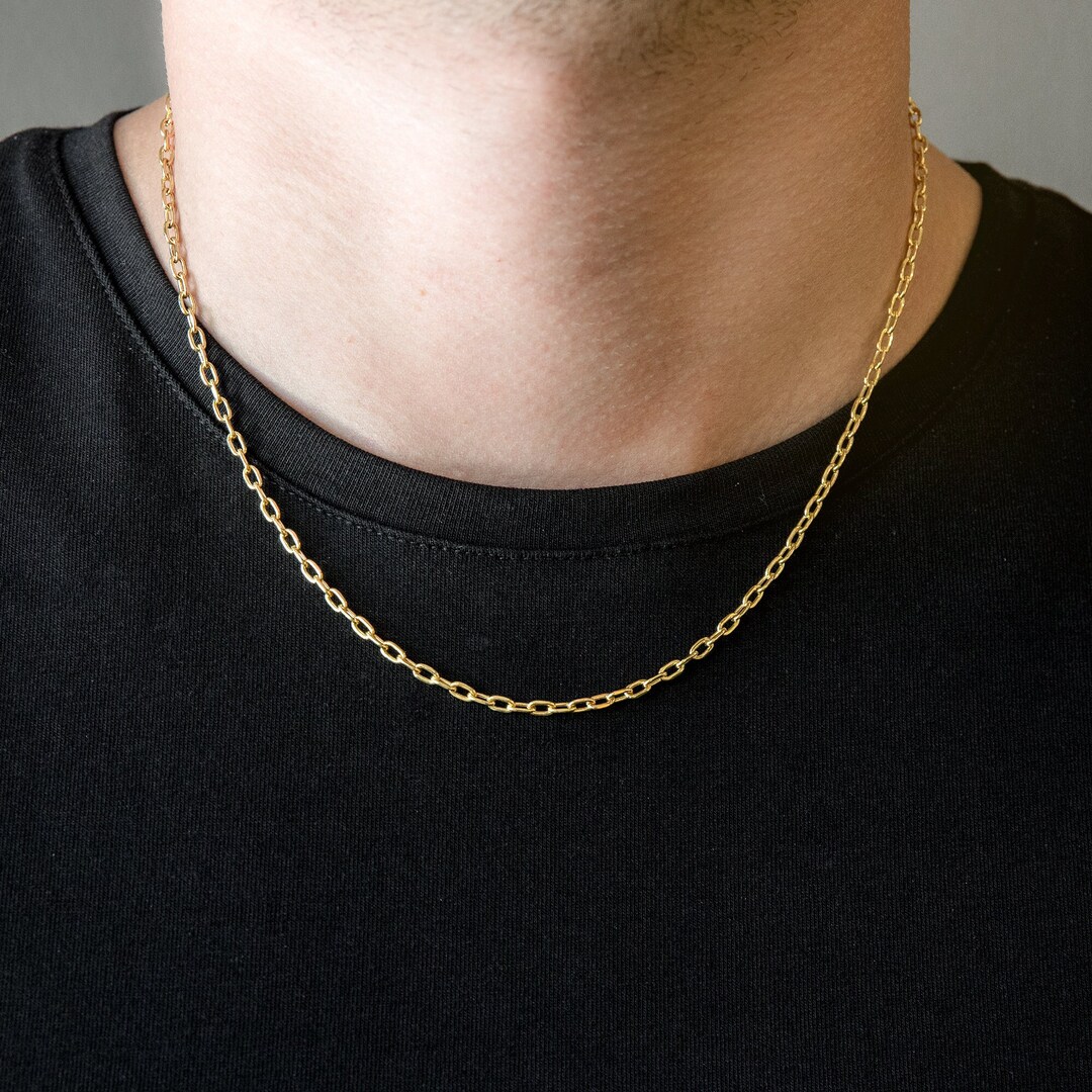 14K Real Gold Cable Link Chain for Men, Men Yellow Gold Chain Necklace ...