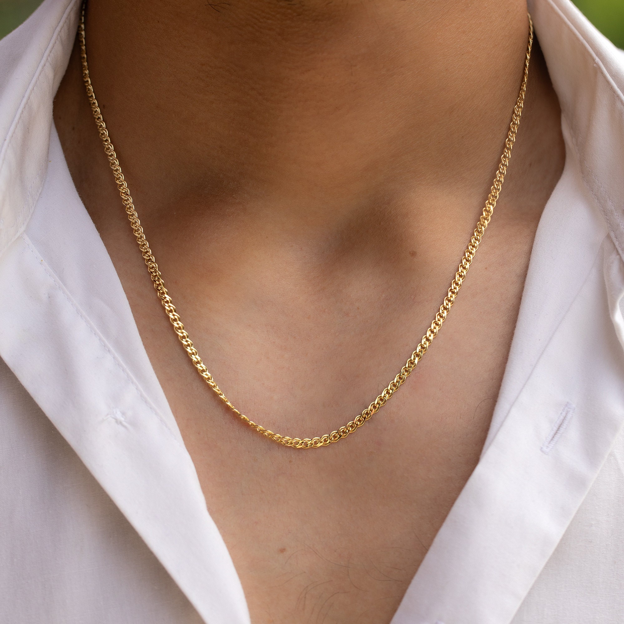 14k Solid Yellow Gold Necklace Chain for Men, Flat Foxtail Link Chain ...