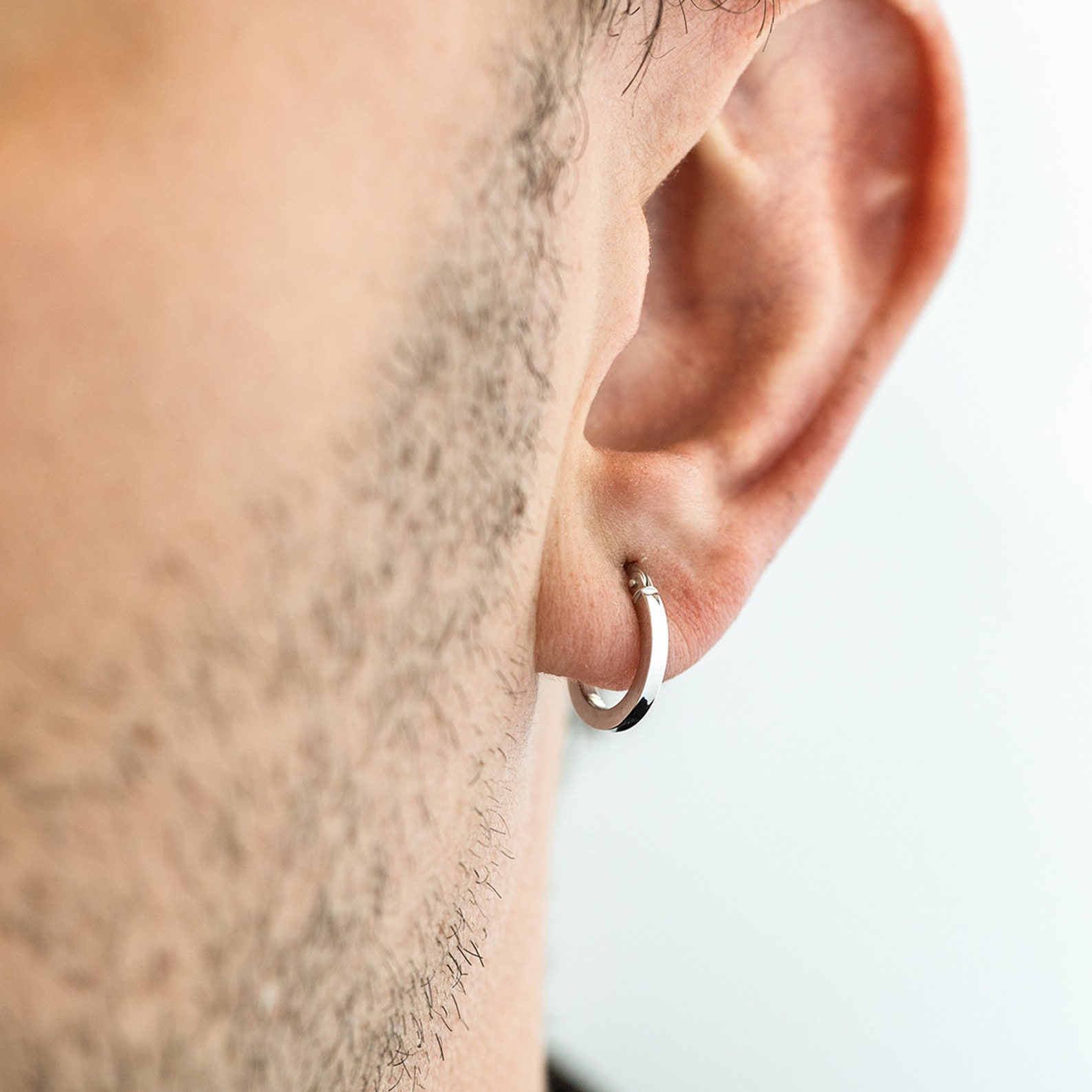 Men's Solid Gold Hoop Earring , 14K Yellow Gold Huggie Earrings ...