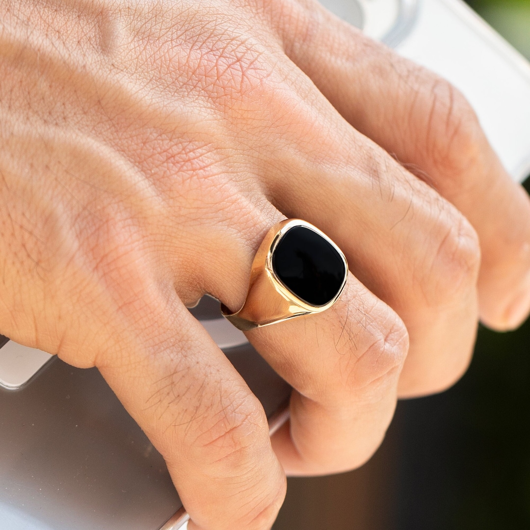 Men's Solid Gold Oval-square Signet Ring With Onyx / 14k Solid Gold ...