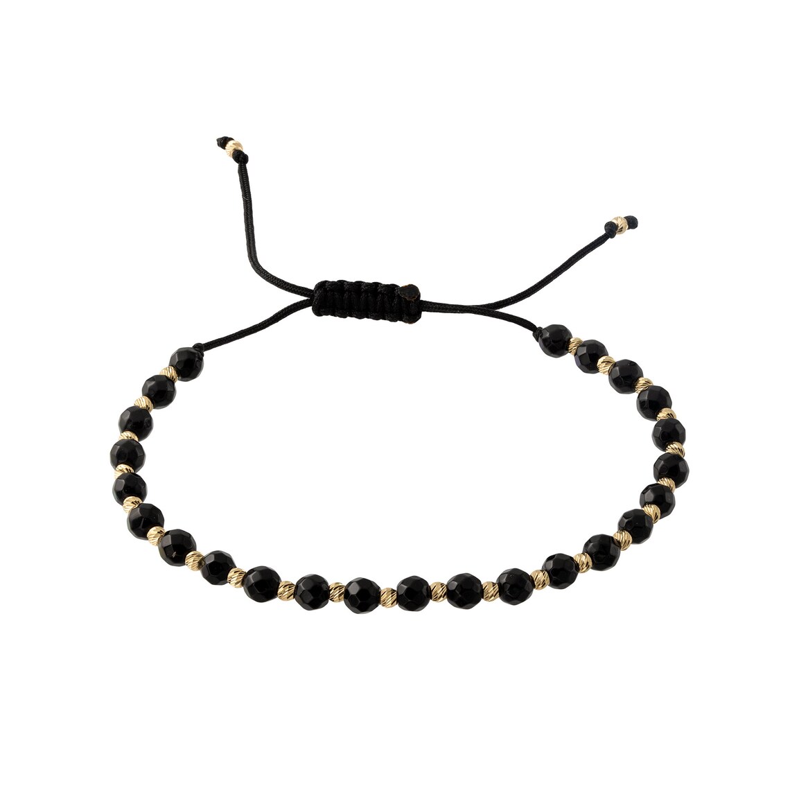 Black Onyx and 14K Real Gold Diamond Cut Beads Bracelet, Faceted Onyx ...