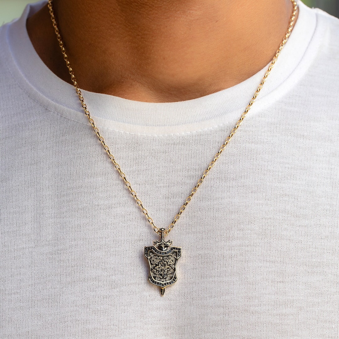Men's 14k Solid Gold Knight's Armor Pendant | 14K Solid Gold Sword ...