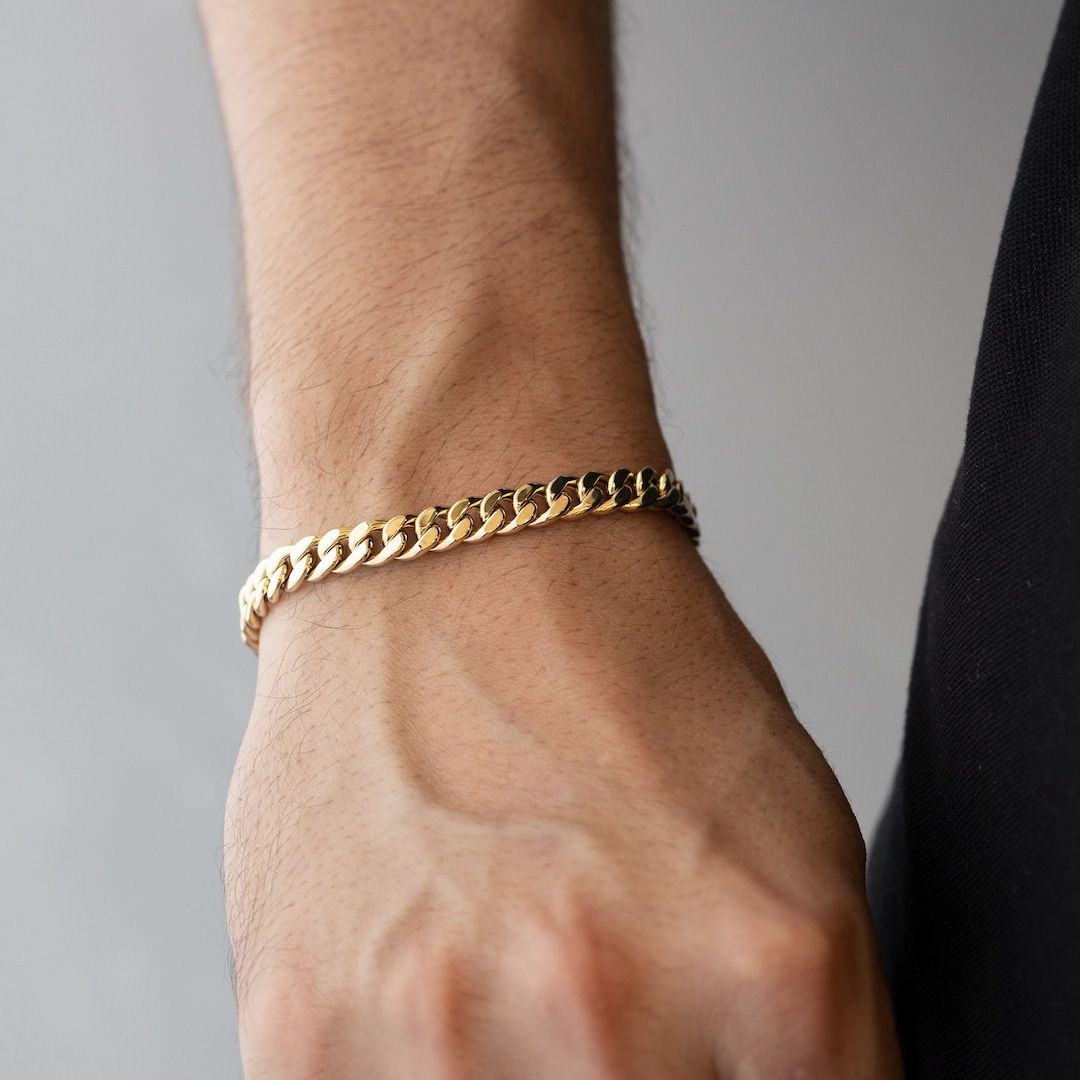 14k Yellow Gold 7mm Width Miami Cuban Chain Bracelet, Real Gold Chain ...