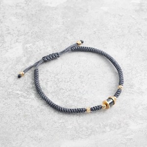 14K Solid Gold Men Bracelet, Grey Rope Man Bracelet, Grey Rope Gold ...