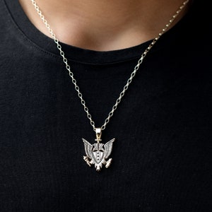 14K Solid Gold Double Headed Eagle Necklace for Men, Byzantine Empire ...