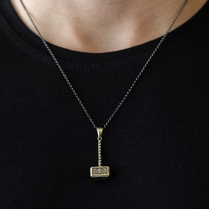 Mjolnir Thor Hammer Solid Gold Pendant, 14K Yellow Gold Thor's Hammer ...