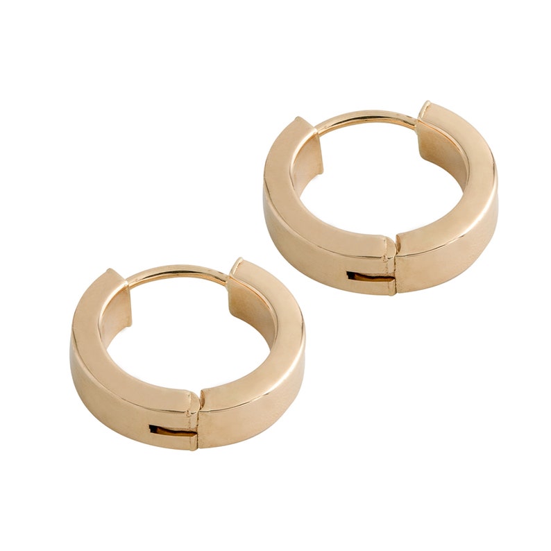 Men's 14k Solid Gold Hoop Earring Yellow Gold Huggie - Etsy