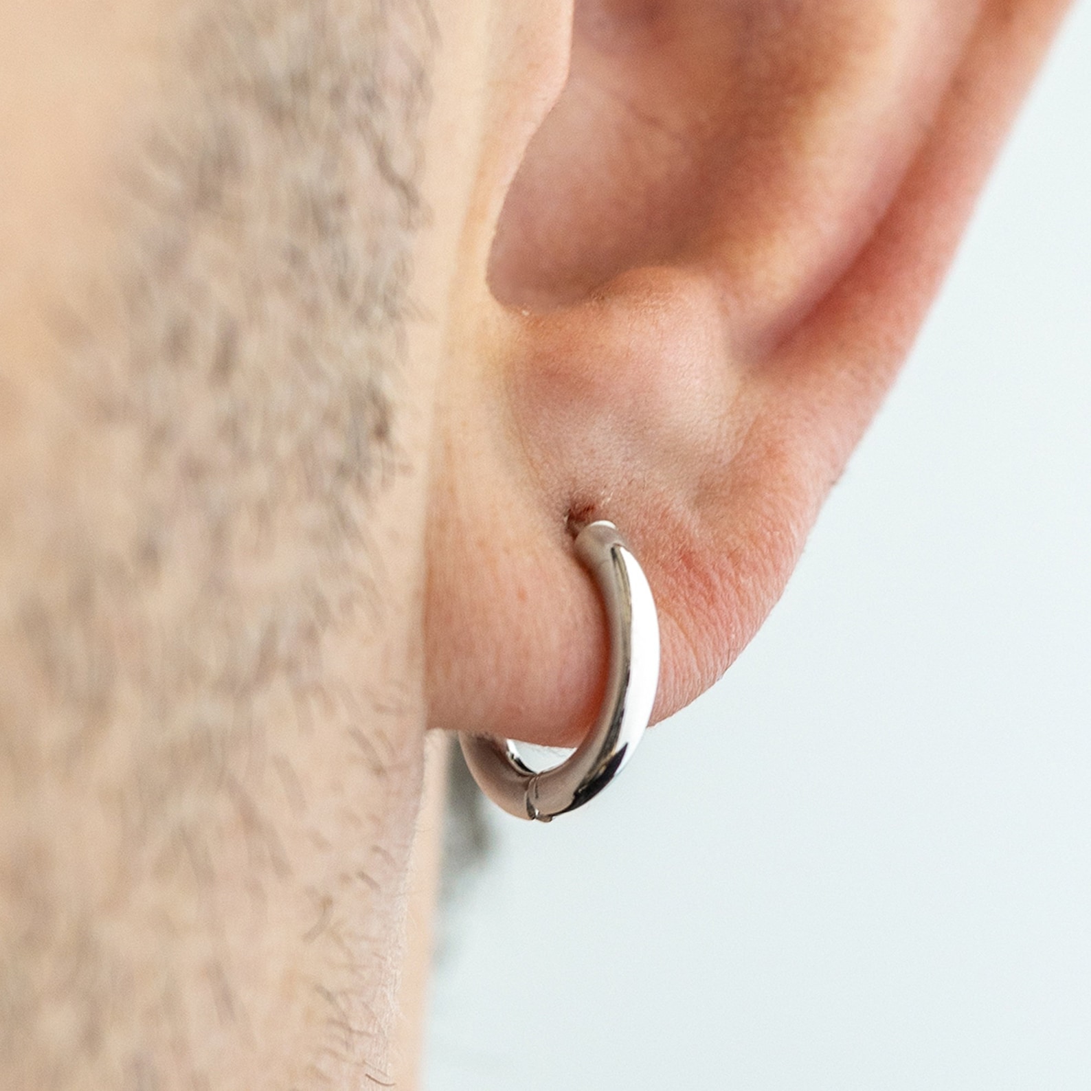 Men's Solid Gold Hoop Earring , 14K White Gold Small Huggie Earrings ...