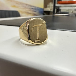 14k Gold Square Signet Ring for Men / Men's Personalized Gold Signet Ring / Anniversary Gift ...