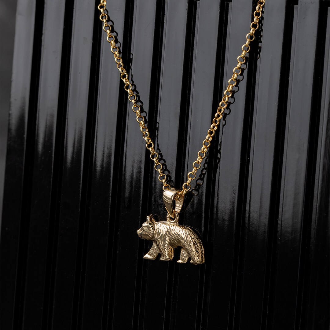 Grizzly Bear Pendant in 14k Gold for Men | 14kt Solid Gold Bear ...