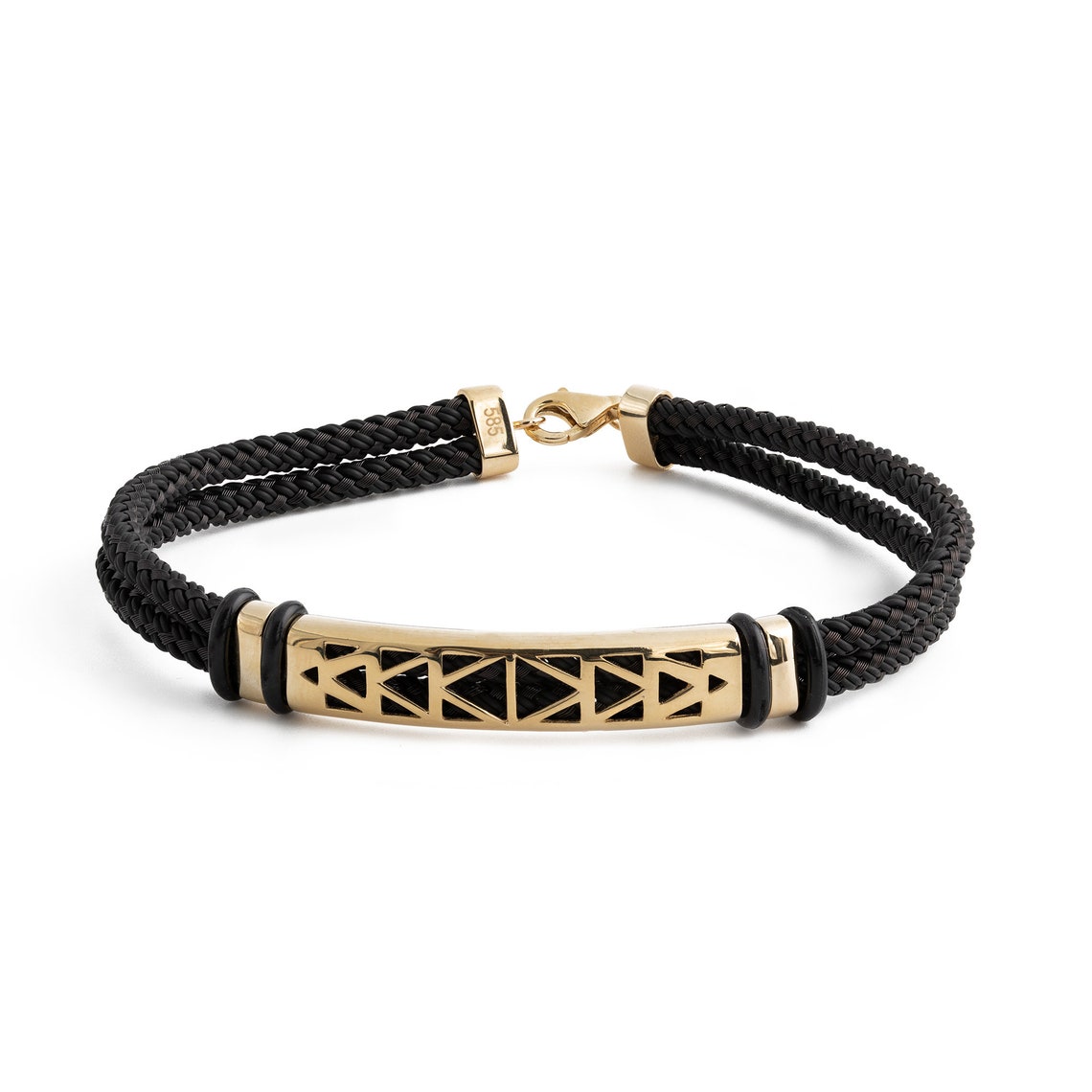 14K Real Gold Black Rope Bracelet Solid Gold Bracelet for - Etsy