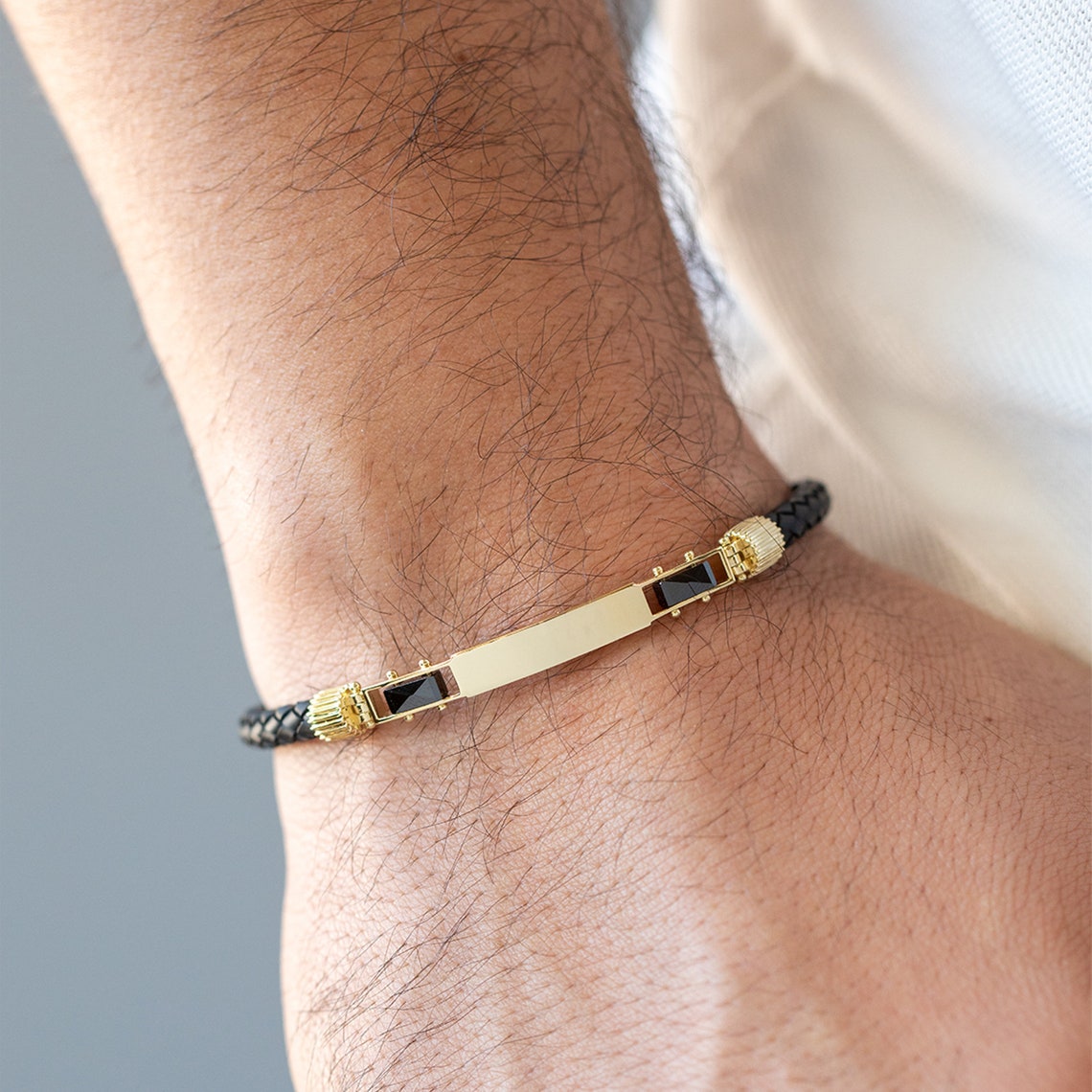 Personalized 14K Solid Gold Men Bracelet 14k Gold ID - Etsy