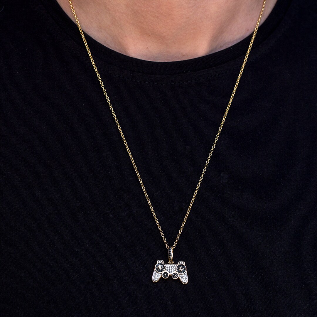 Men's Solid Gold PS Console Joystick Pendant, Gaming Controller ...