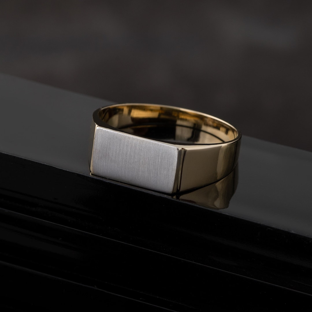 Men's Solid Gold Flat Top Signet Ring | 14k Gold Engraved Signet Ring for Men | Men Jewelry | 5. ...