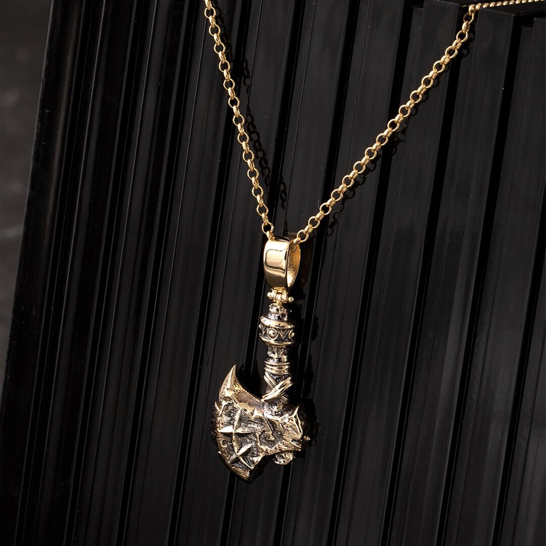 14K Solid Yellow Gold Axe Pendant, Ancient Axe Pendant, 14k Solid Gold ...
