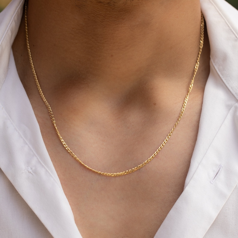 14k Solid Yellow Gold Necklace Chain for Men, Flat Foxtail Link Chain ...