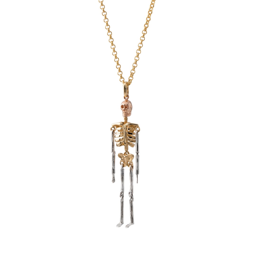 Men's 14K Real Gold Skeleton Pendant/ 14K Solid Gold Anatomy Necklace ...