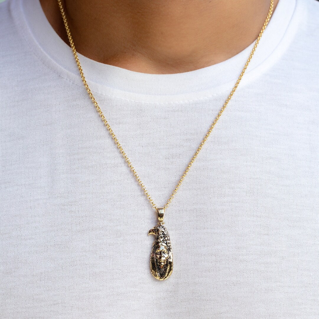 Men's Solid Gold Native American Pendant | Real Gold Indian Chief ...