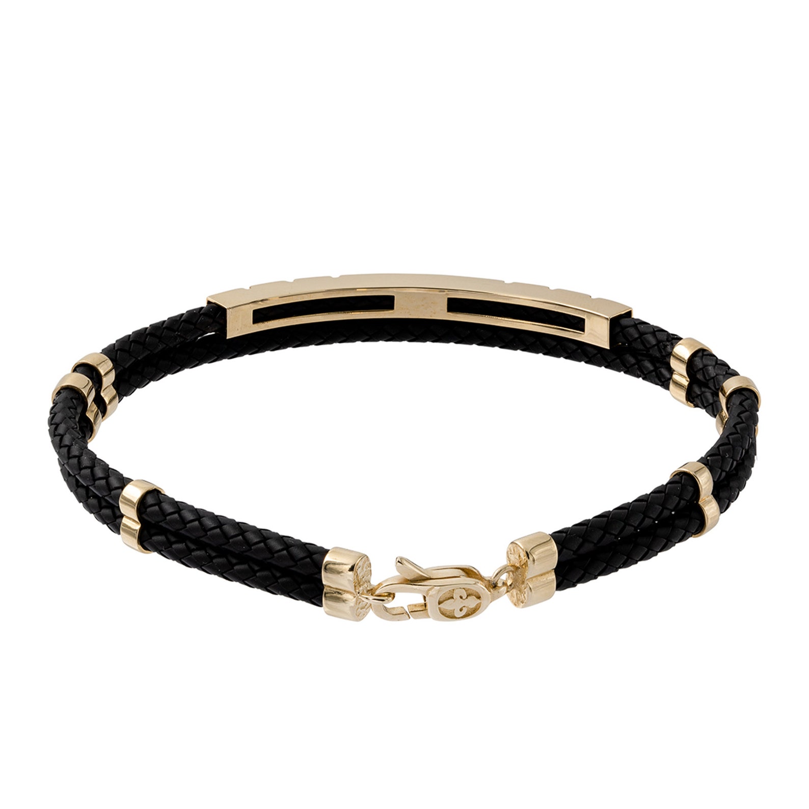 Men's Gold Bracelet, 14K Solid Gold Black Cord Men Bracelet, Gold Screw ...