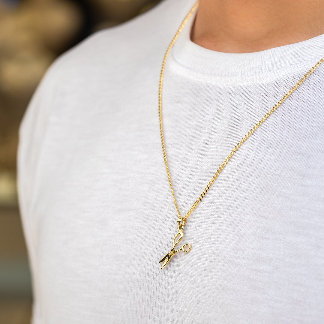 Men's 14k Gold Scissors Pendant, 14K Solid Gold Hairdresser Stylist ...